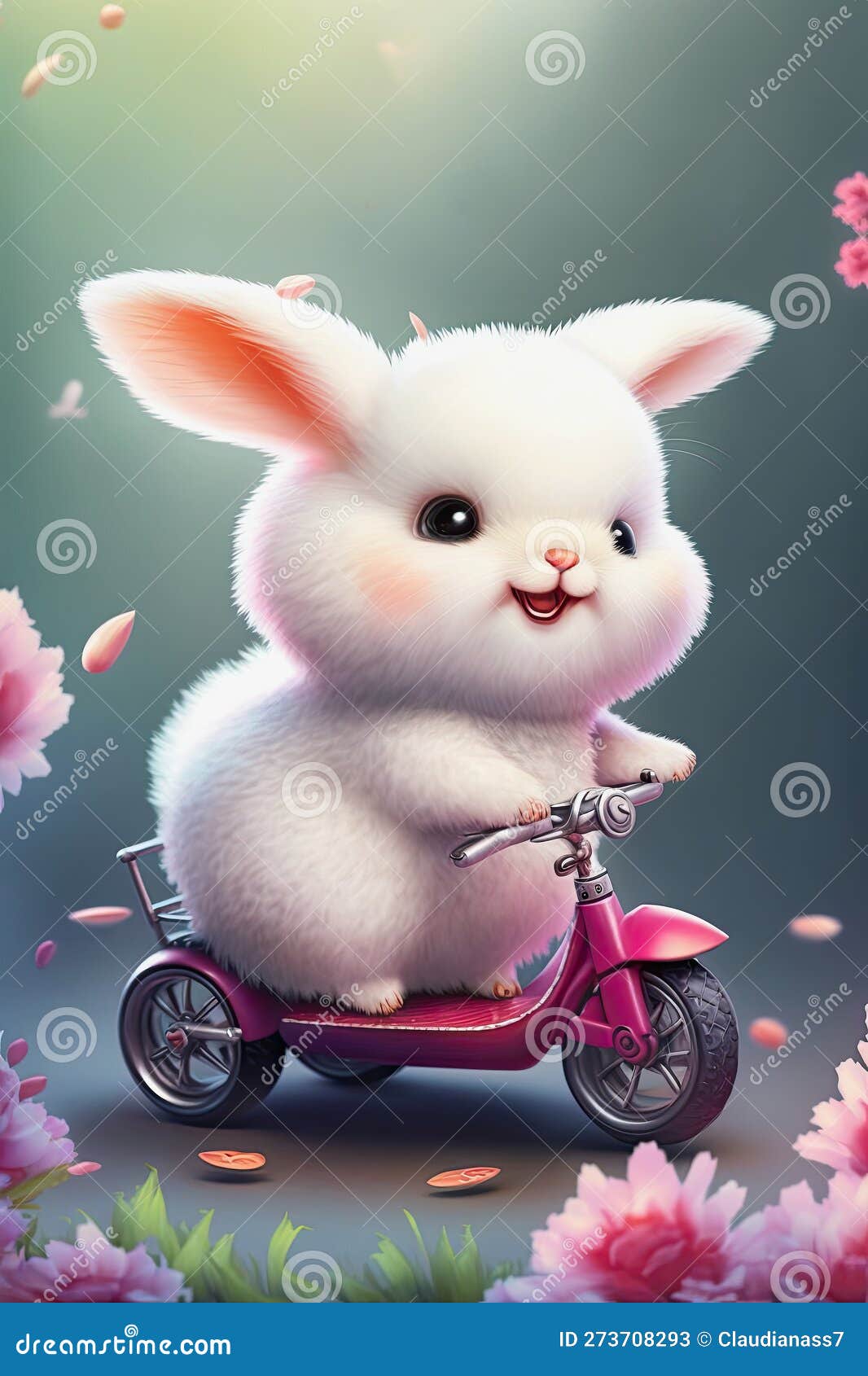 Cute White Bunny on a Scooter, Generative Ai Stock Illustration ...