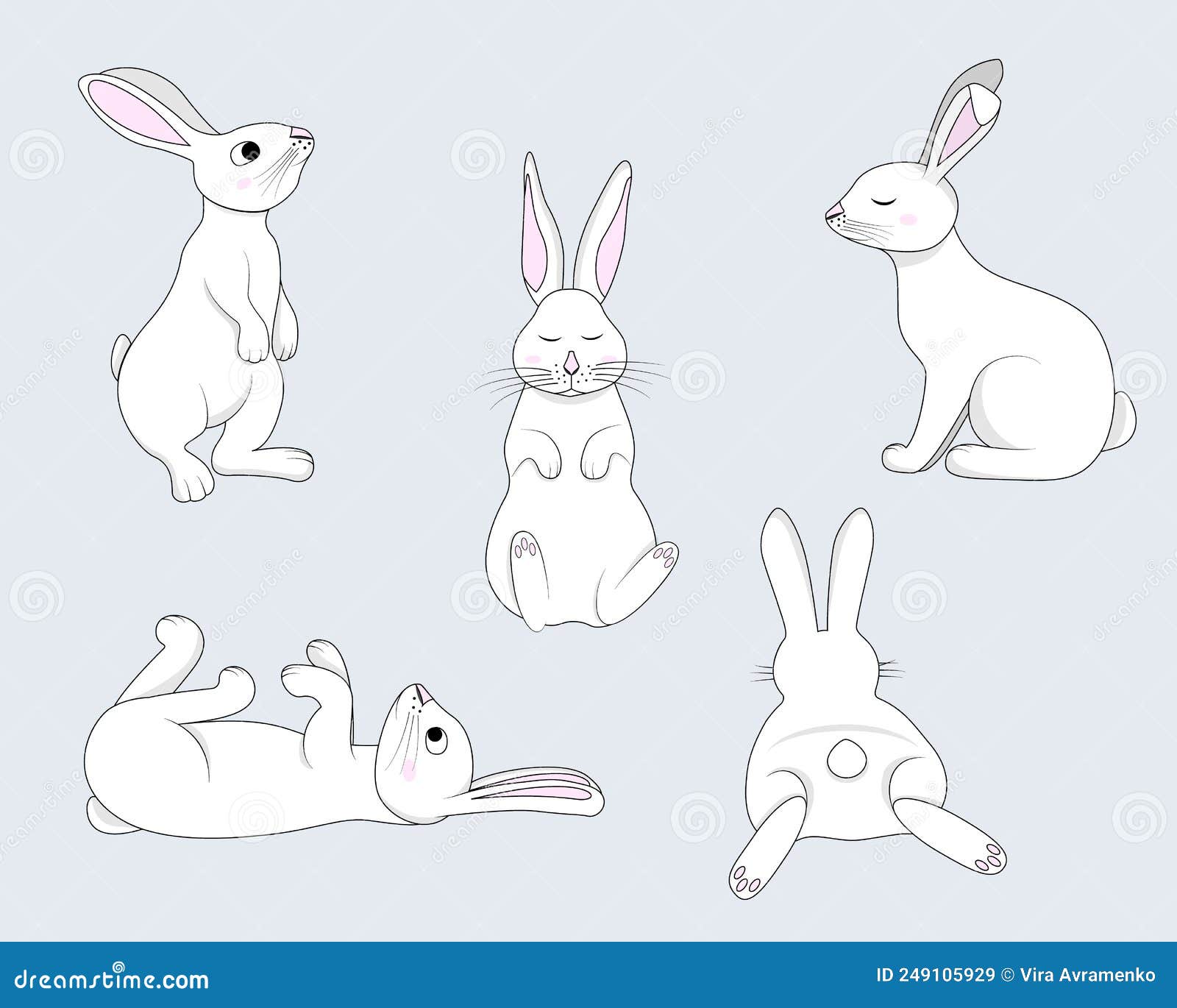 Cute White Bunny Set in Different Poses. Cartoon Rabbit, Hare Character ...