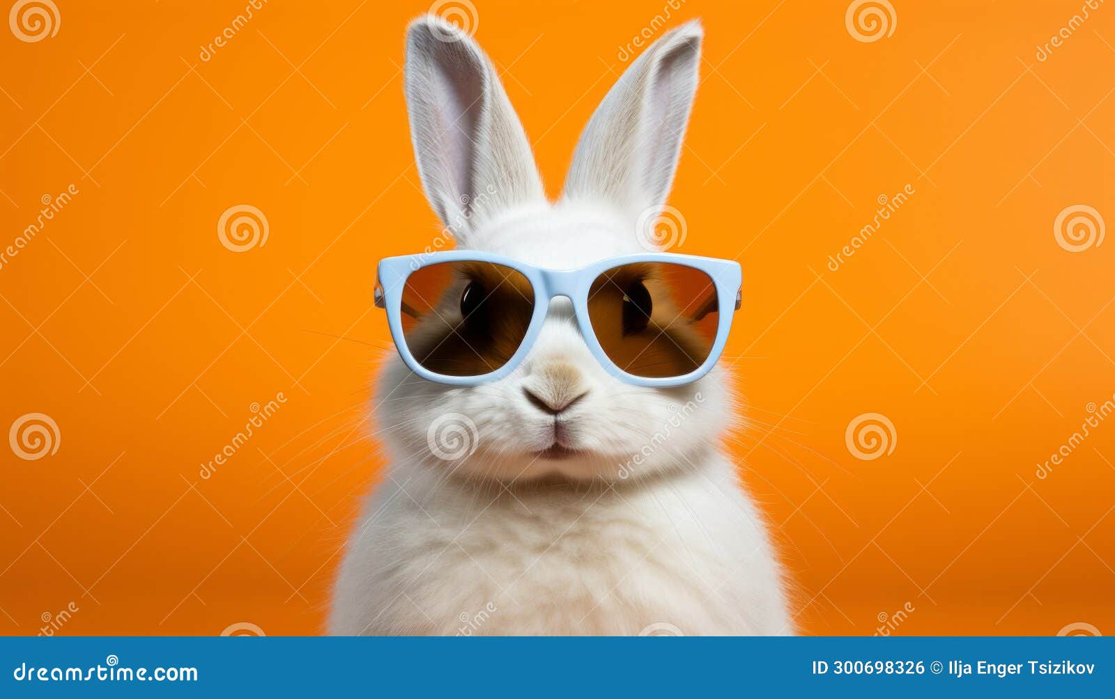 Cute White Bunny Wearing Sunglasses on Bright Solid Color Background ...