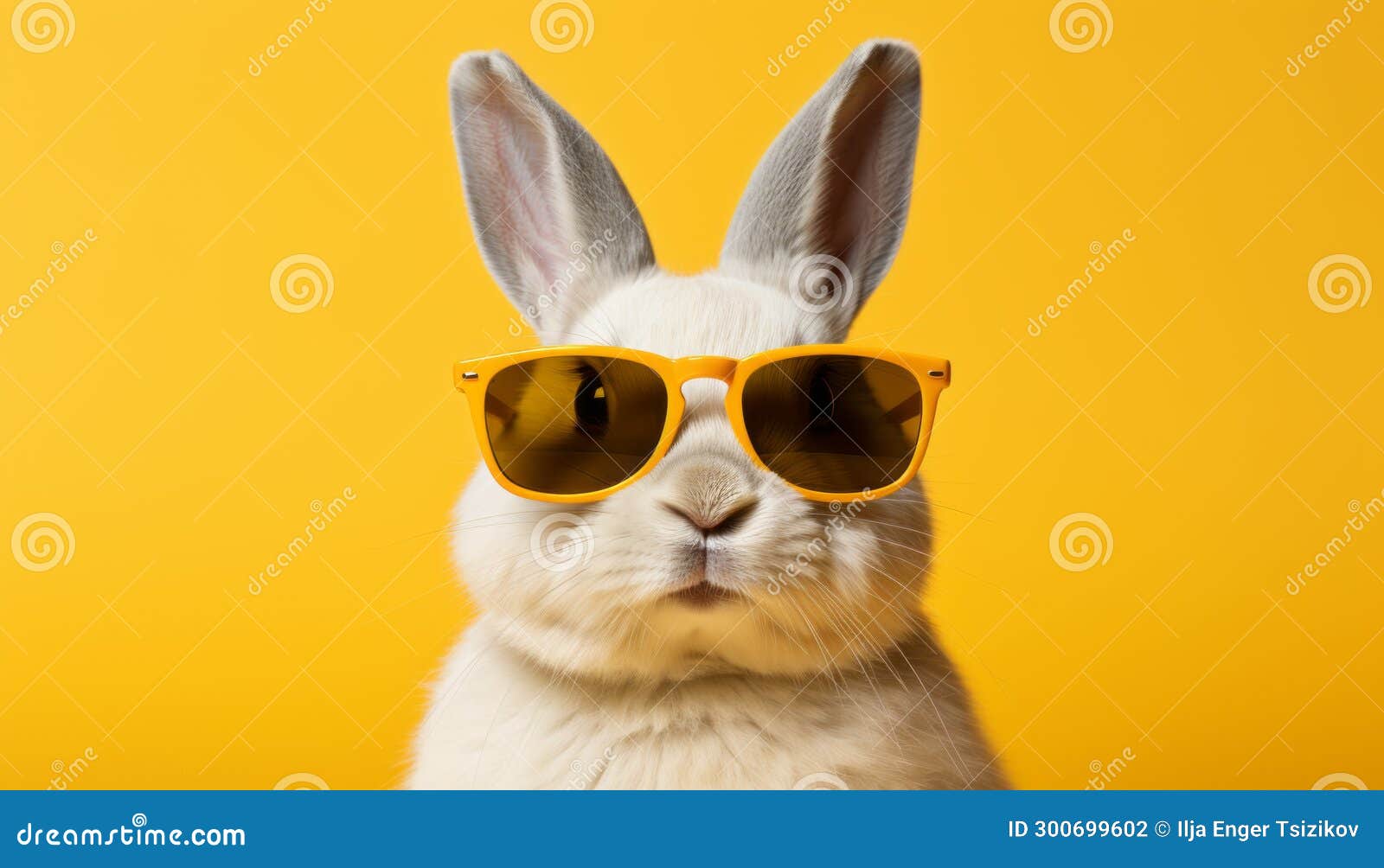 Cute White Bunny Wearing Sunglasses in Heat on Solid Color ...