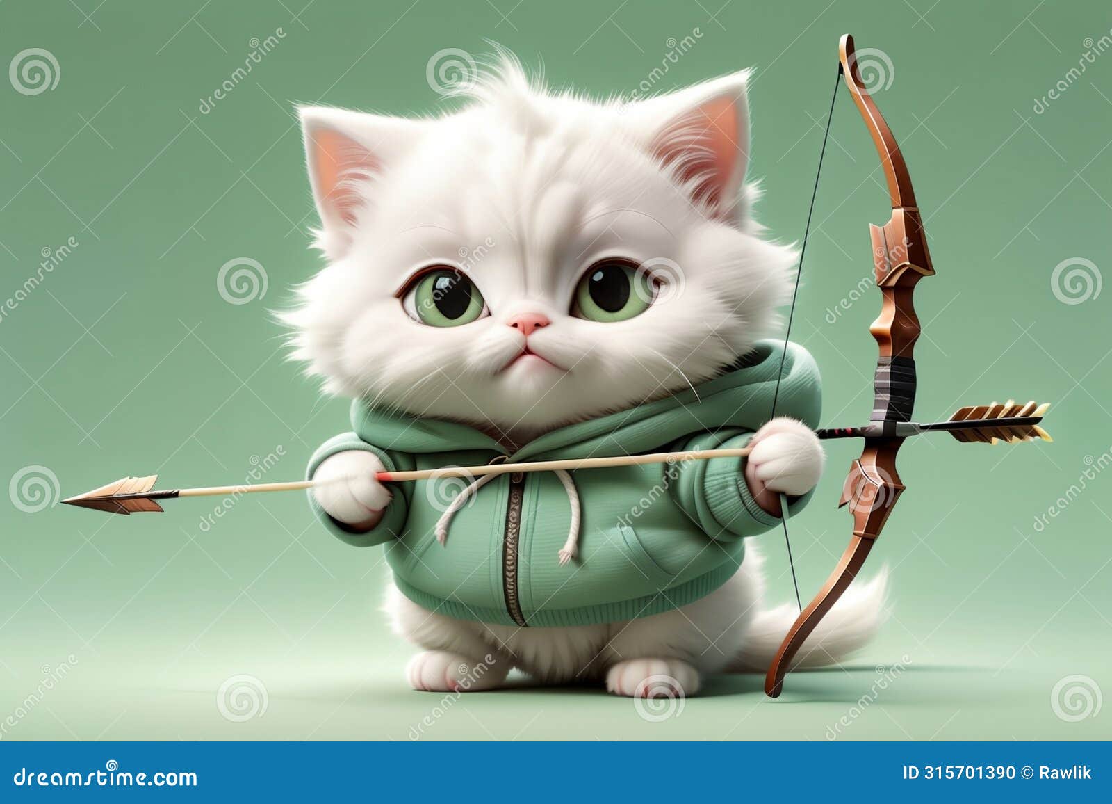 Cute White Cat with Bow and Arrow Stock Photo - Image of athletics ...