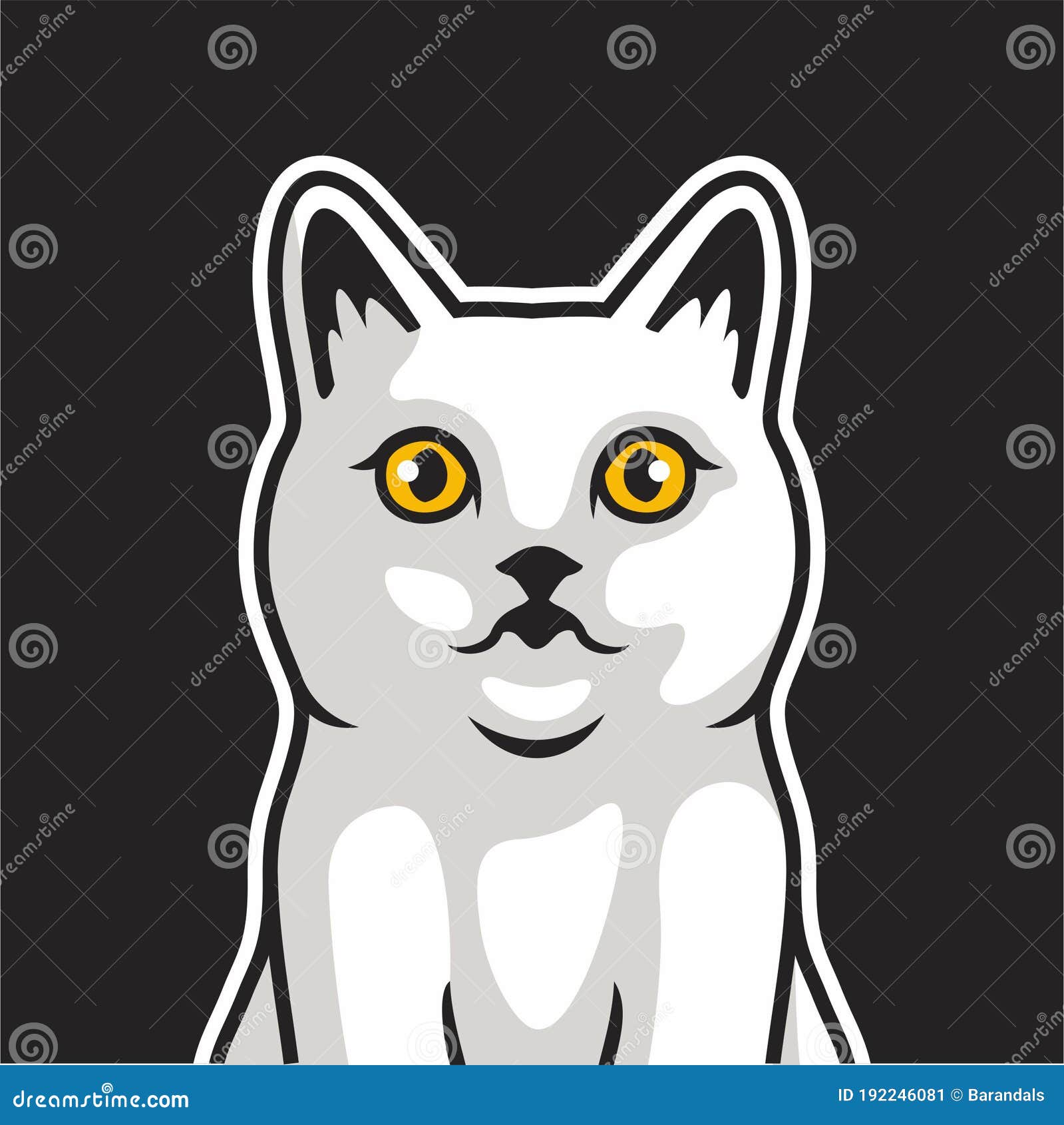 Cute White Cat Stares Vector Illustration - Vector Stock Vector ...