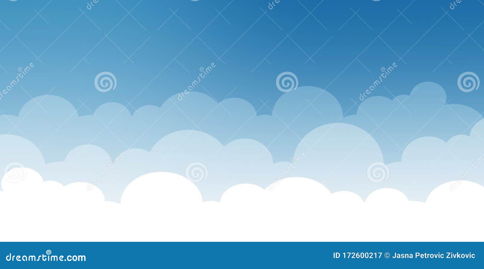 Cute White Cloud on Bright Blue Sky Bottom Border Seamless Pattern ...
