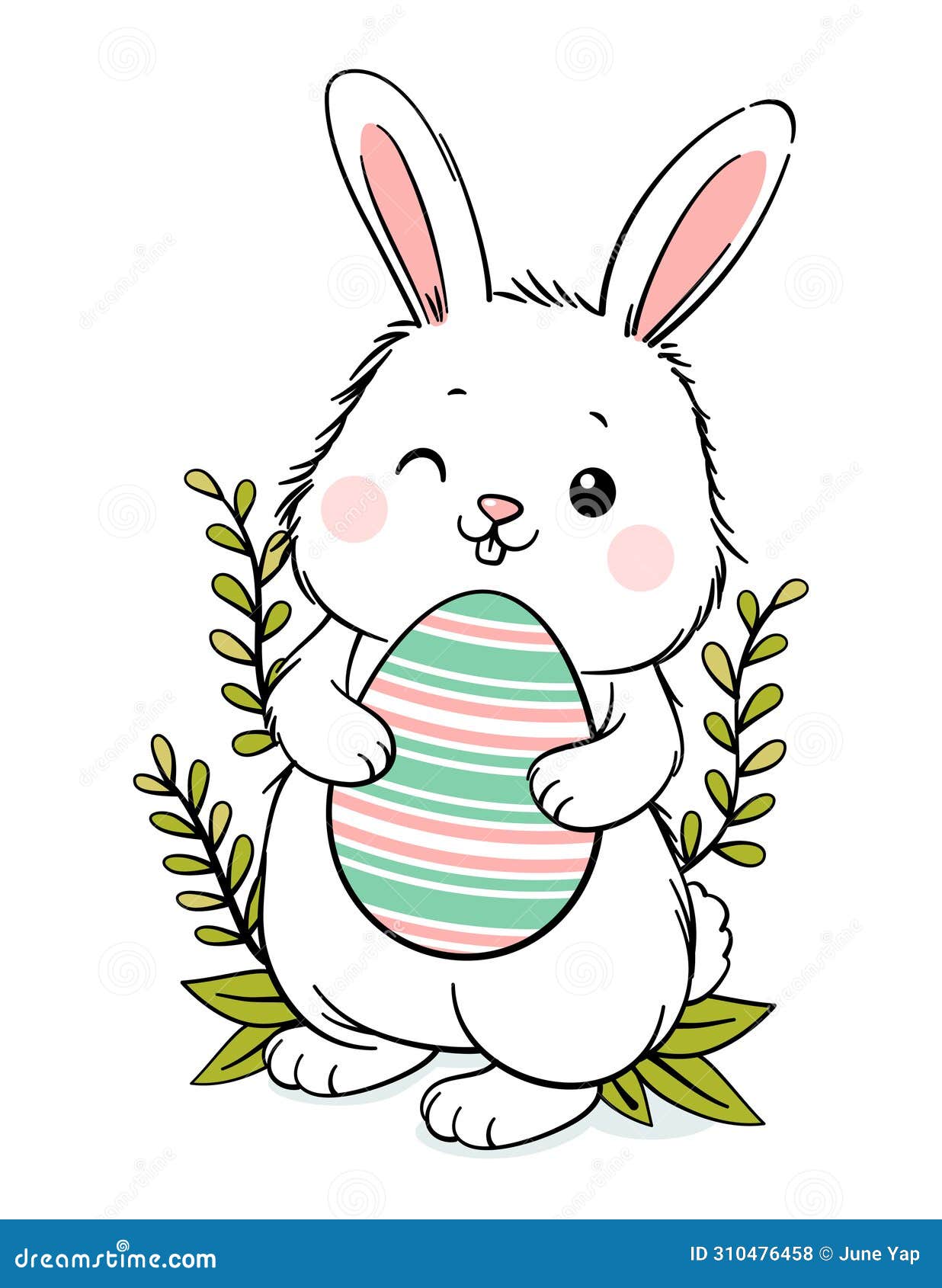 Cute White Easter Bunny Hugging Big Egg Stock Vector - Illustration of ...
