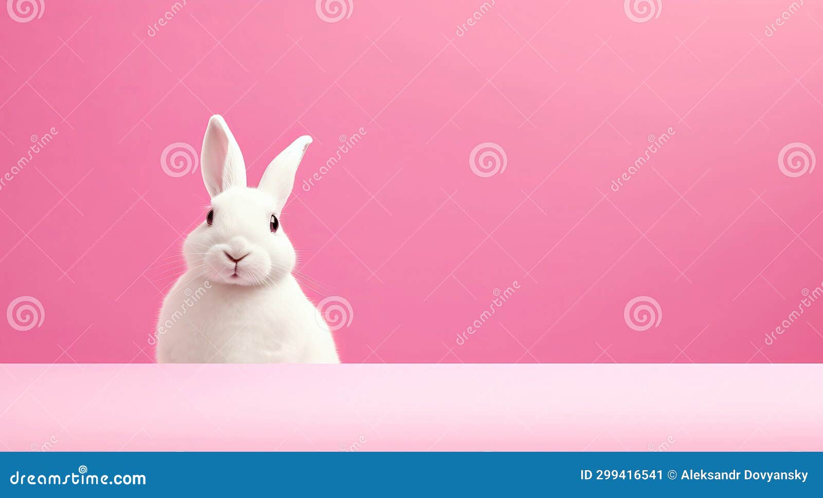 Cute White Easter Bunny on a Pink Background Close-up. Copy Space Stock ...