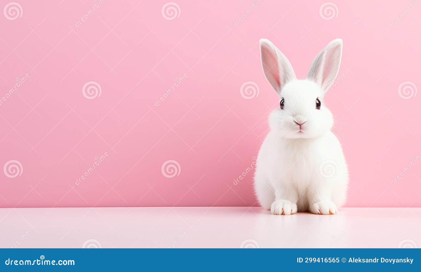 Cute White Easter Bunny on Pink Background Close Up. Copy Space Stock ...