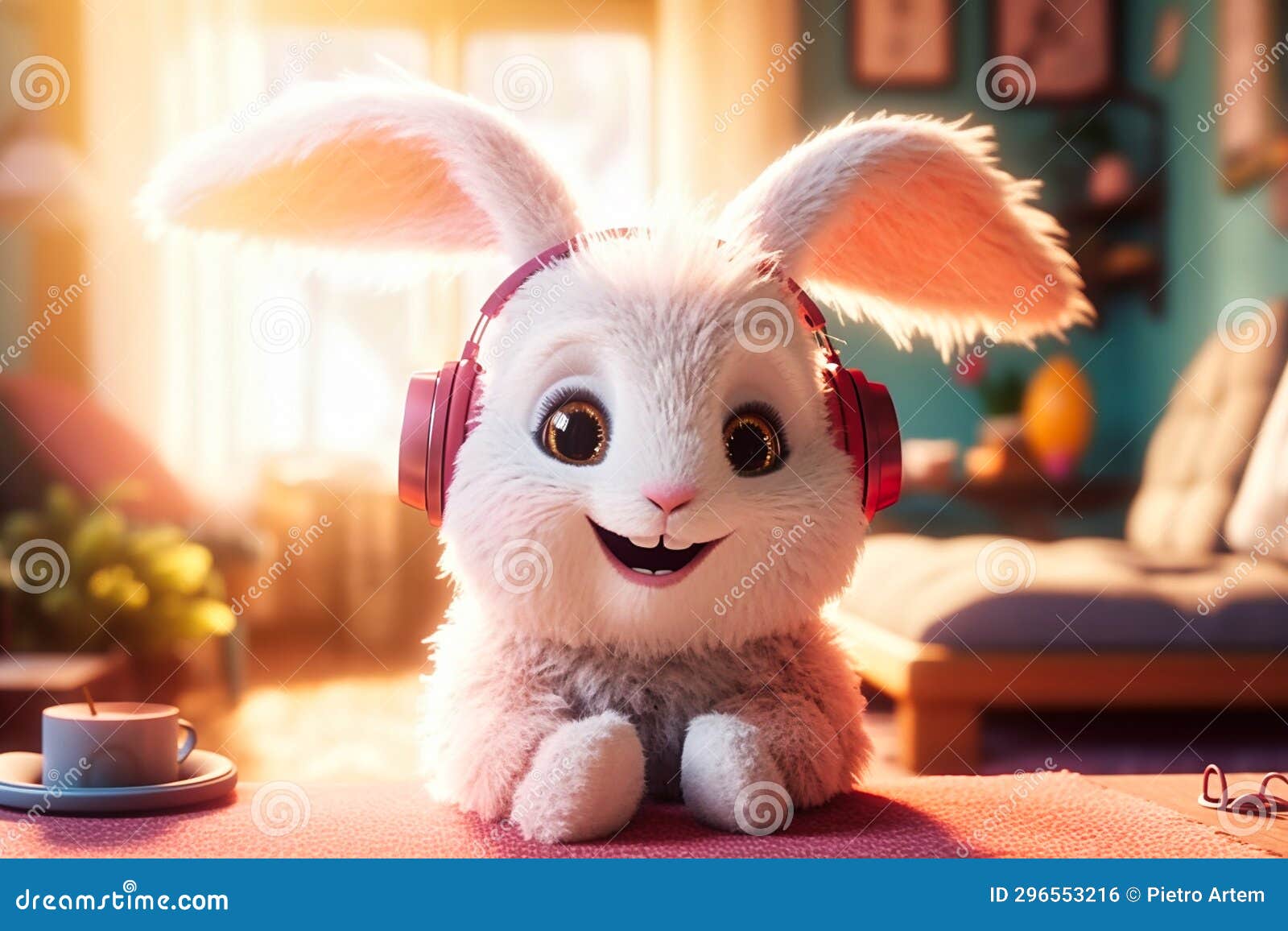 Cute White Fairy Rabbit in Headphones Stock Photo - Image of technology ...