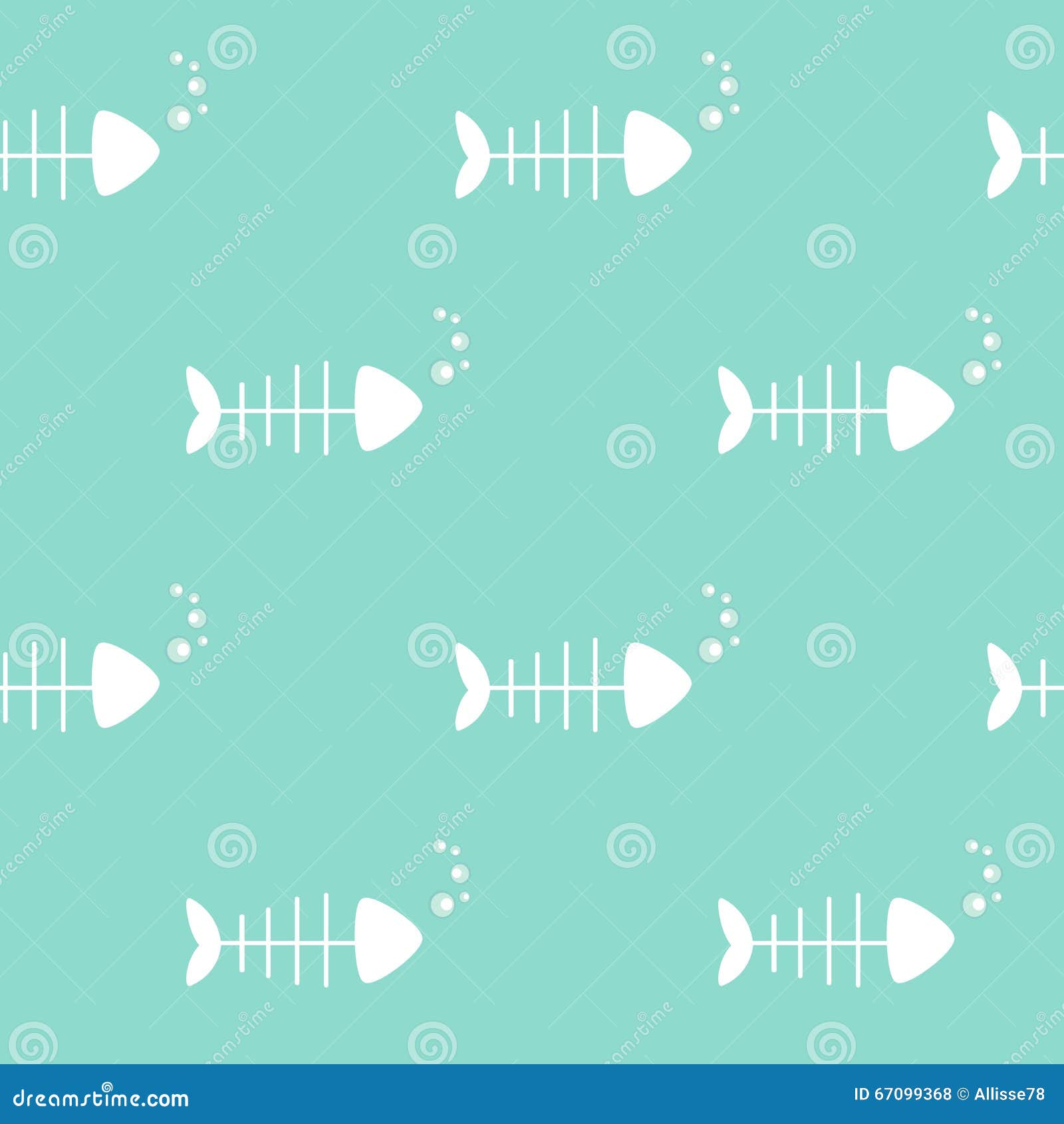 Cute White Fish Bone in Blue Sea Seamless Pattern Background ...