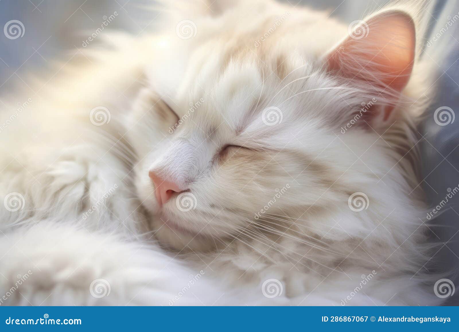 Cute White Fluffy Cat is Sleeping Stock Illustration - Illustration of ...
