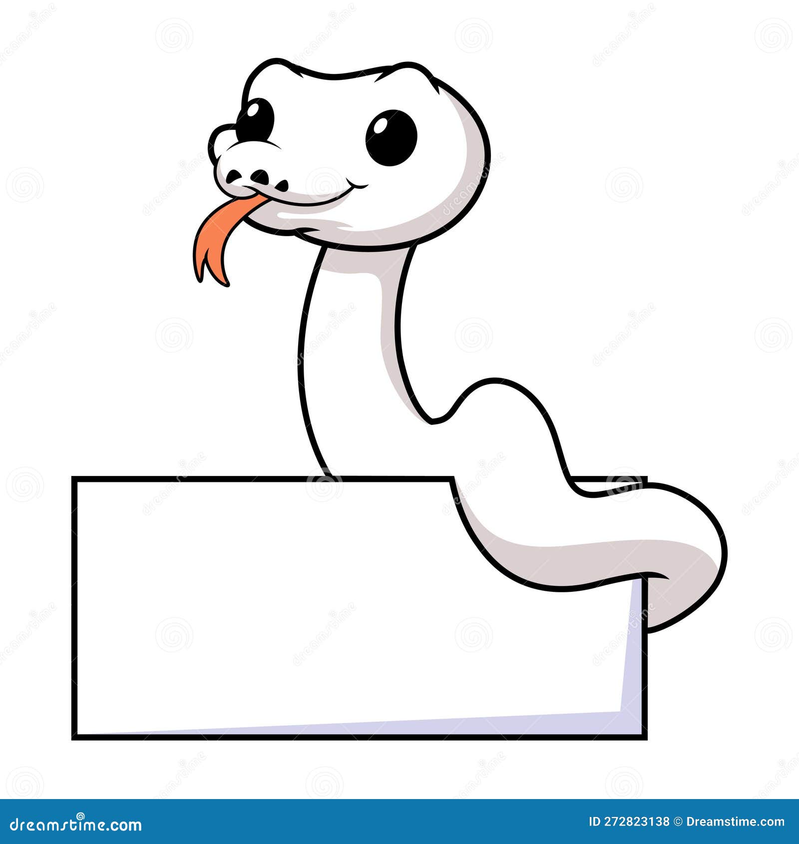Cute White Leucistic Ball Python Snake Cartoon with Blank Sign Stock ...