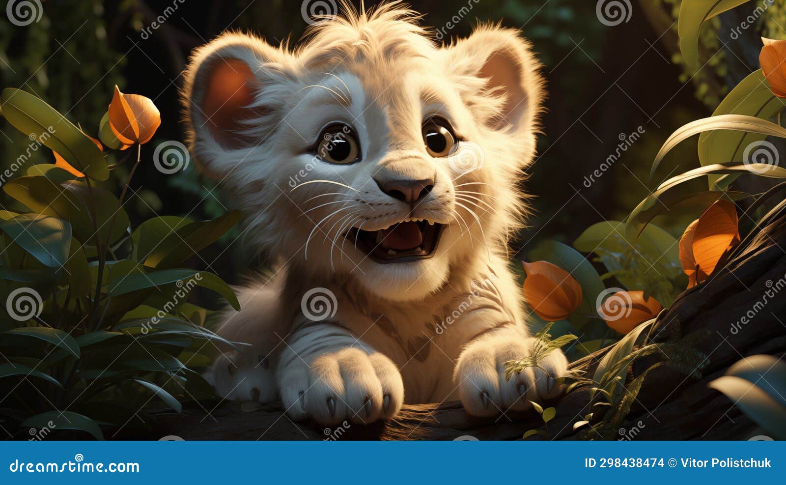Cute White Lion Cub in the Forest - 3d Children S Illustration 3 Stock ...