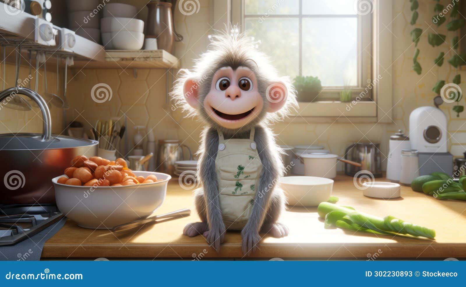 Cute White Monkey in Pixar Kitchen: Hyper-realistic Animation by ...