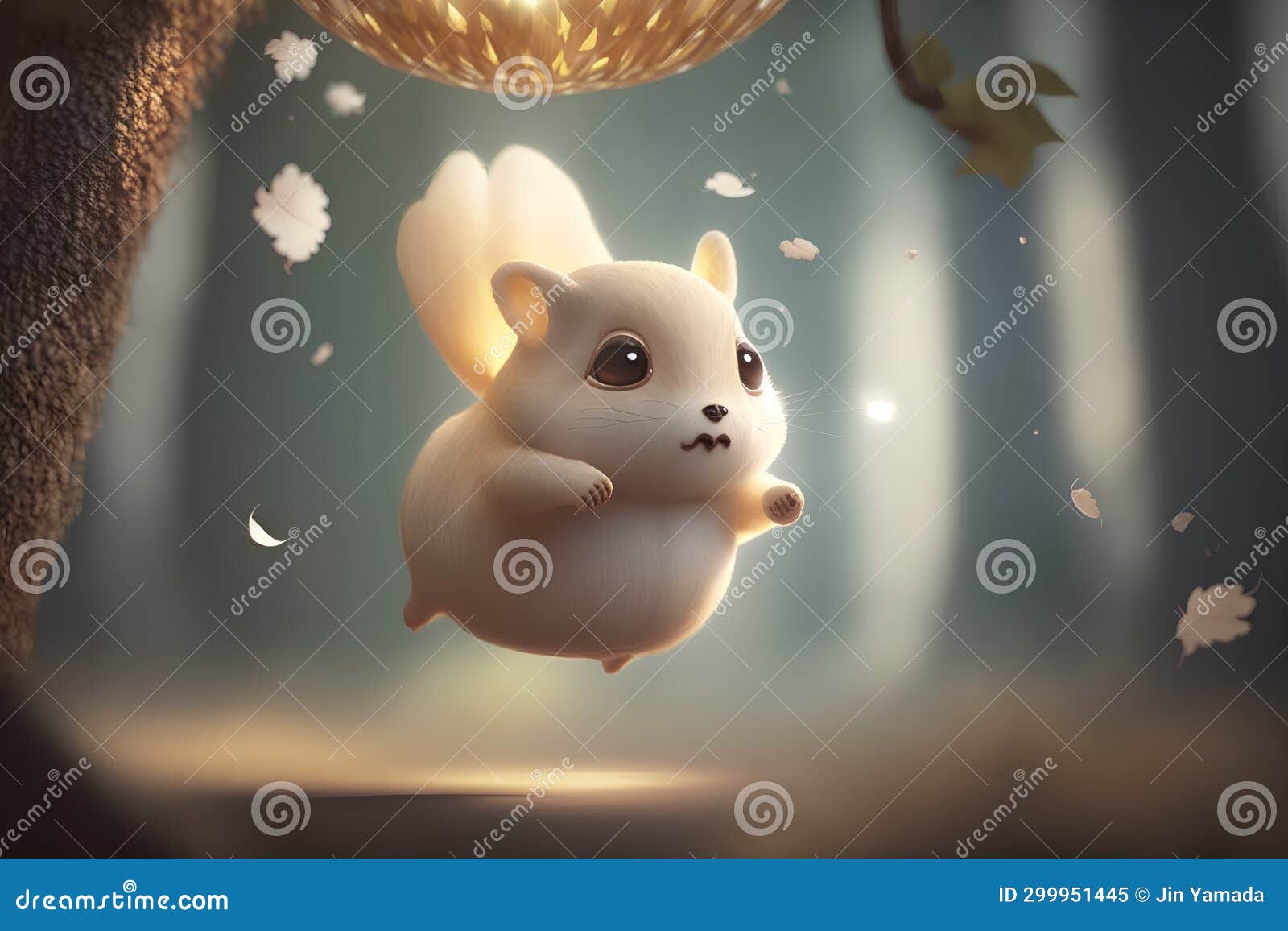 Cute White Mouse Flying in the Night Sky. 3d Rendering Stock ...