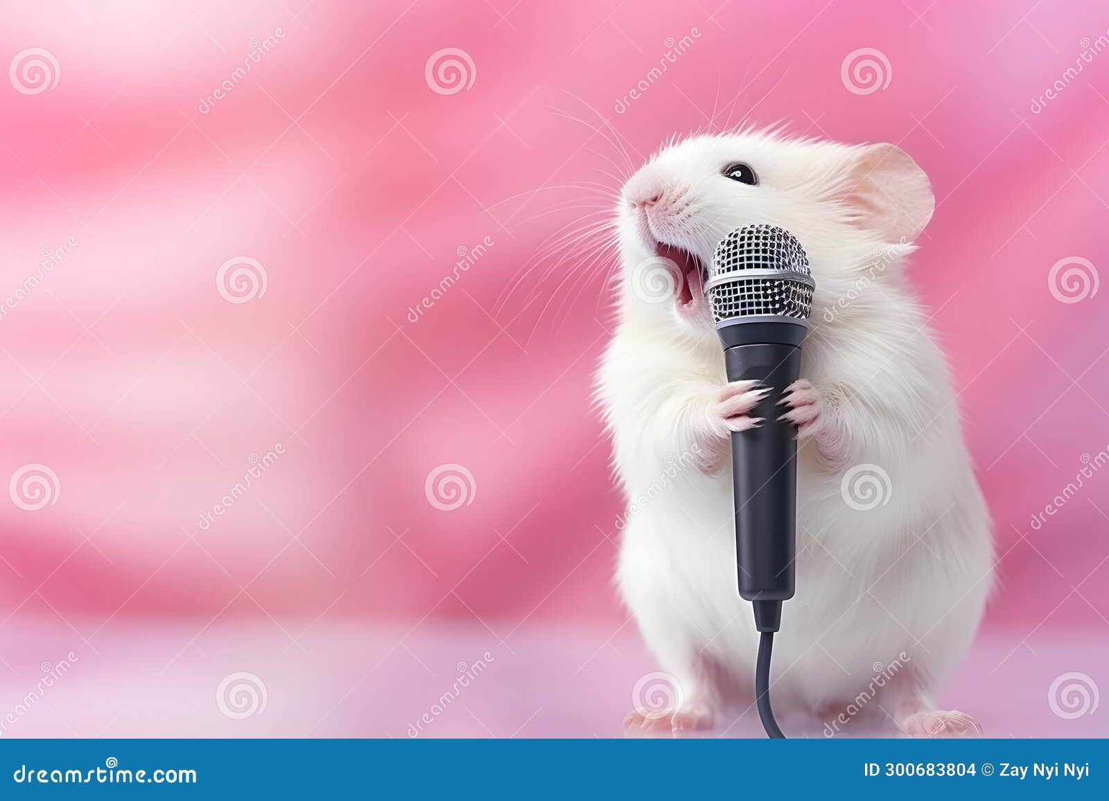 Cute White Mouse Singing with Microphone Stock Photo - Image of white ...