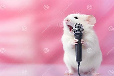 Cute White Mouse Singing with Microphone Stock Photo - Image of white ...