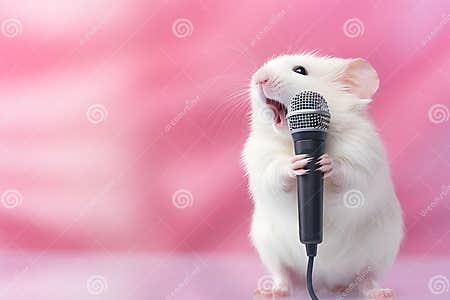 Cute White Mouse Singing with Microphone Stock Photo - Image of white ...
