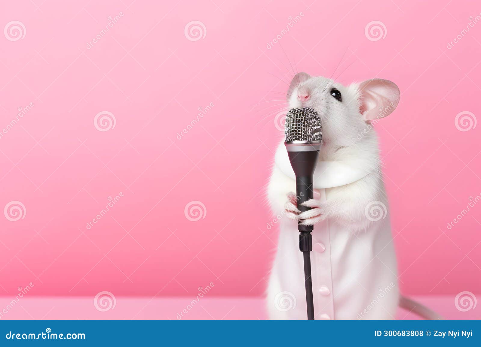 Cute White Mouse Singing with Microphone Stock Photo - Image of ...