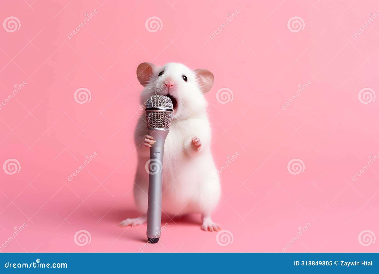 Cute White Mouse Singing with Microphone Stock Illustration ...