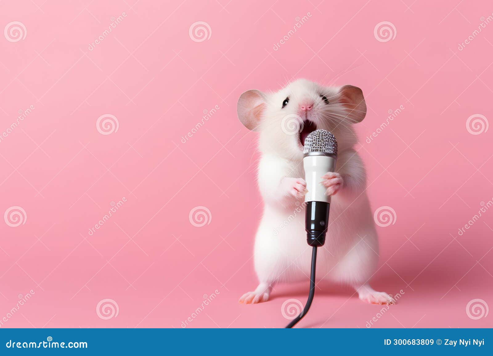 Cute White Mouse Singing with Microphone Stock Image - Image of song ...