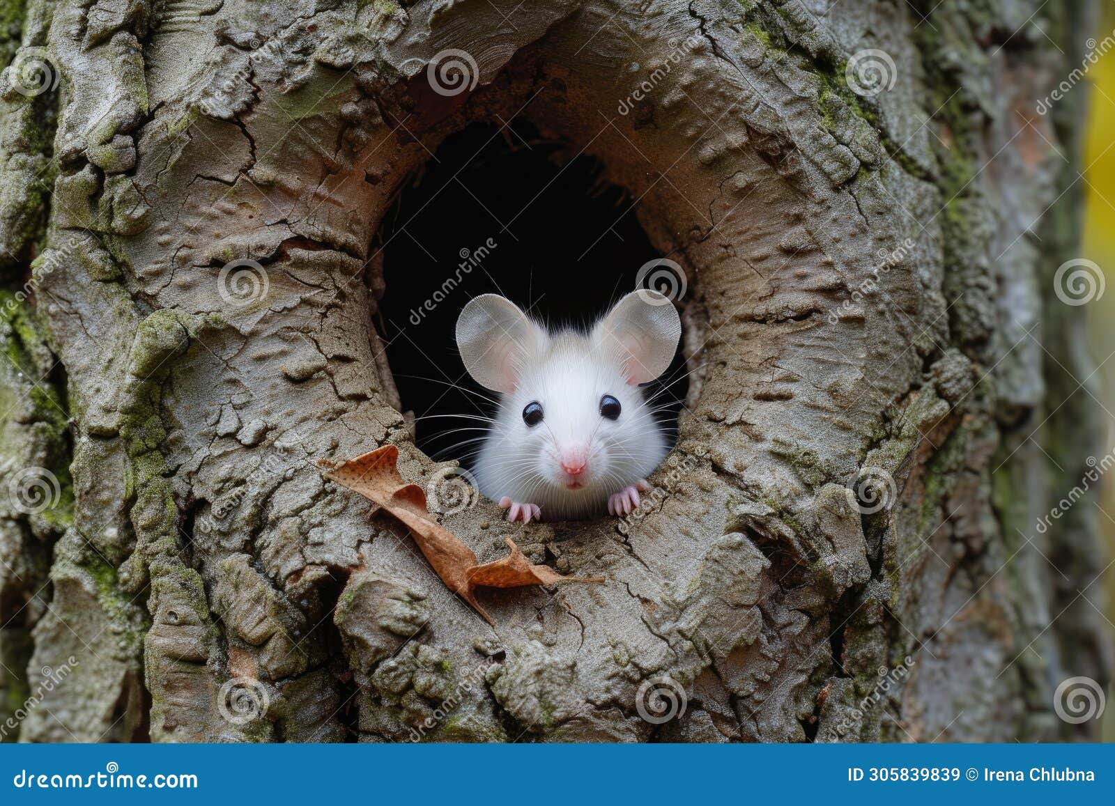 Cute White Mouse in the Tree Hole Stock Illustration - Illustration of ...