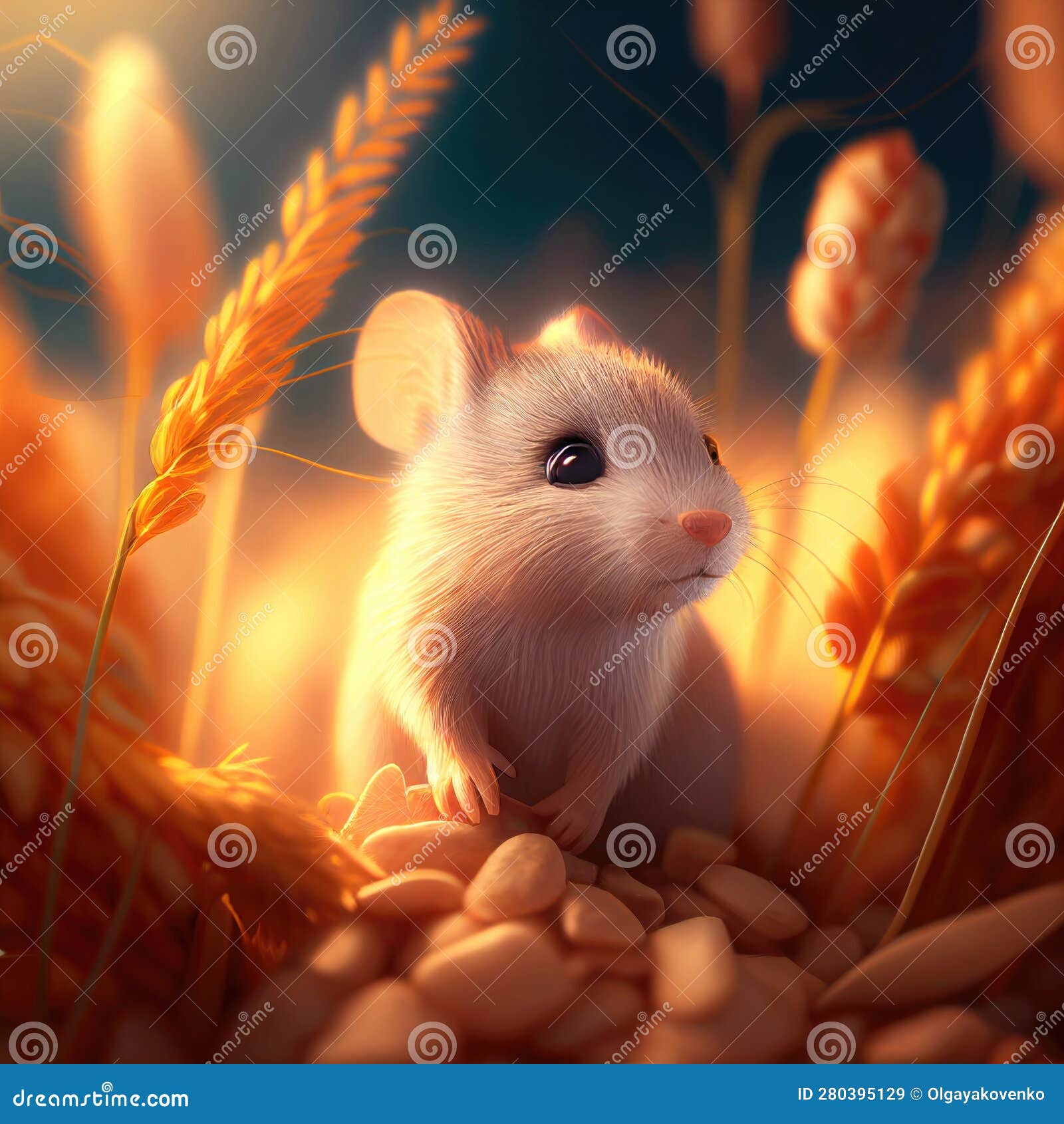 Cute White Mouse in Wheat Field, Like in 3D Style, Ai Generation Stock ...