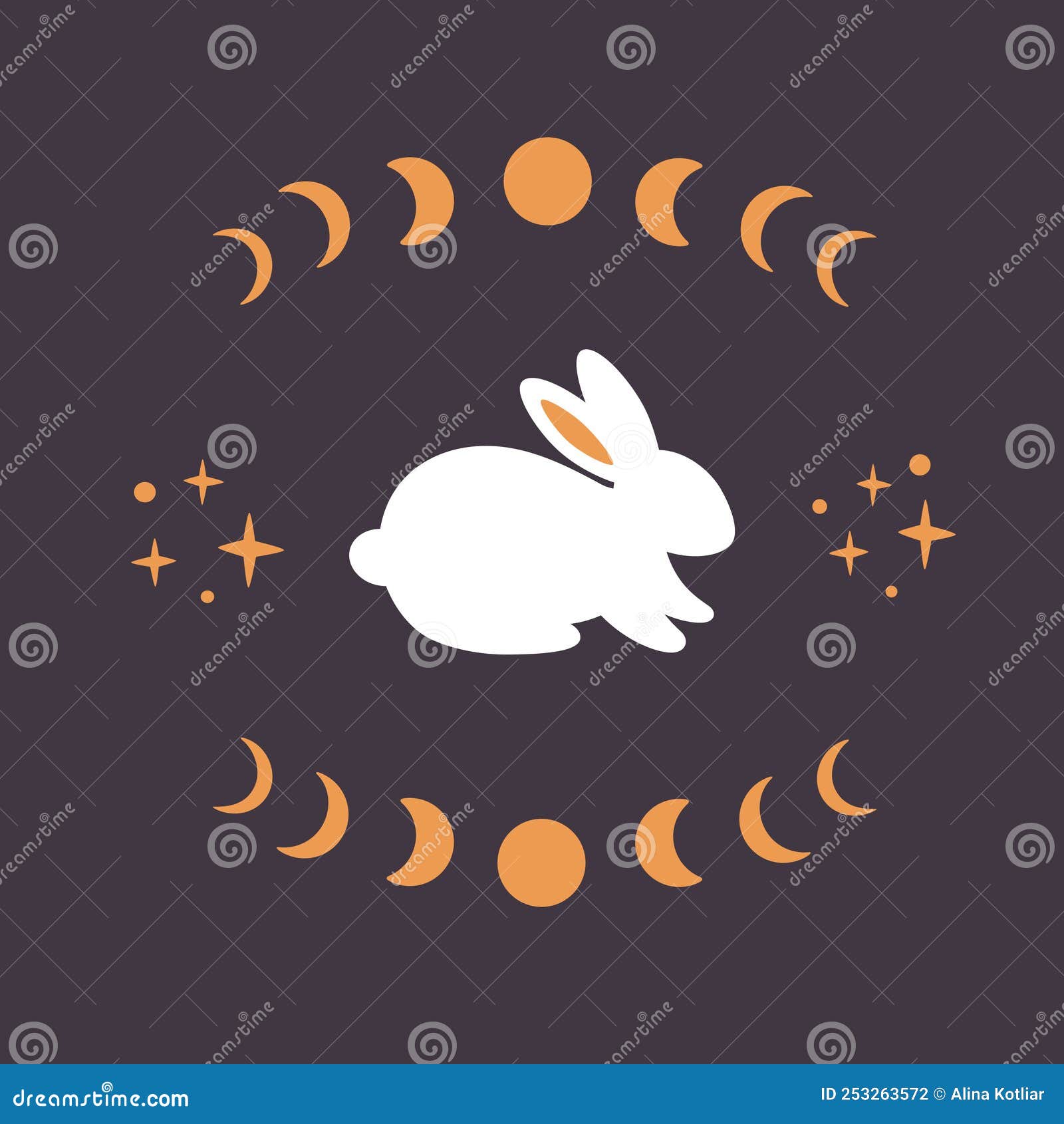 Cute White Rabbit with Astrological, Esoteric Elements. Moon Phases ...