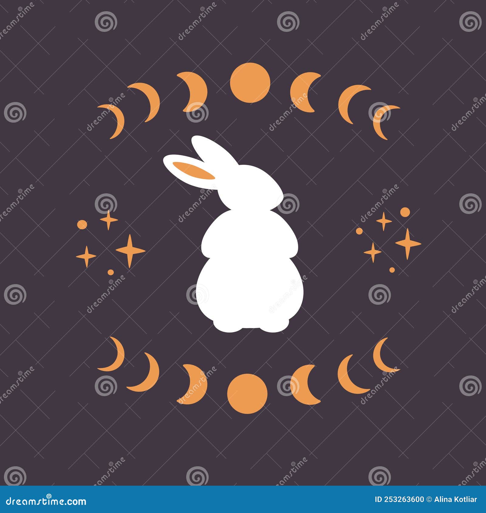 Cute White Rabbit with Astrological, Esoteric Elements. Moon Phases ...