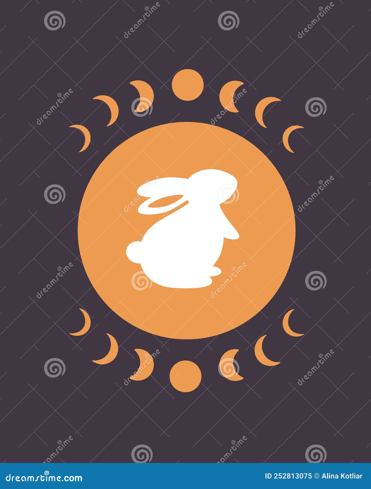 Cute White Rabbit with Astrology Elements. Year of the Rabbit. Hand ...