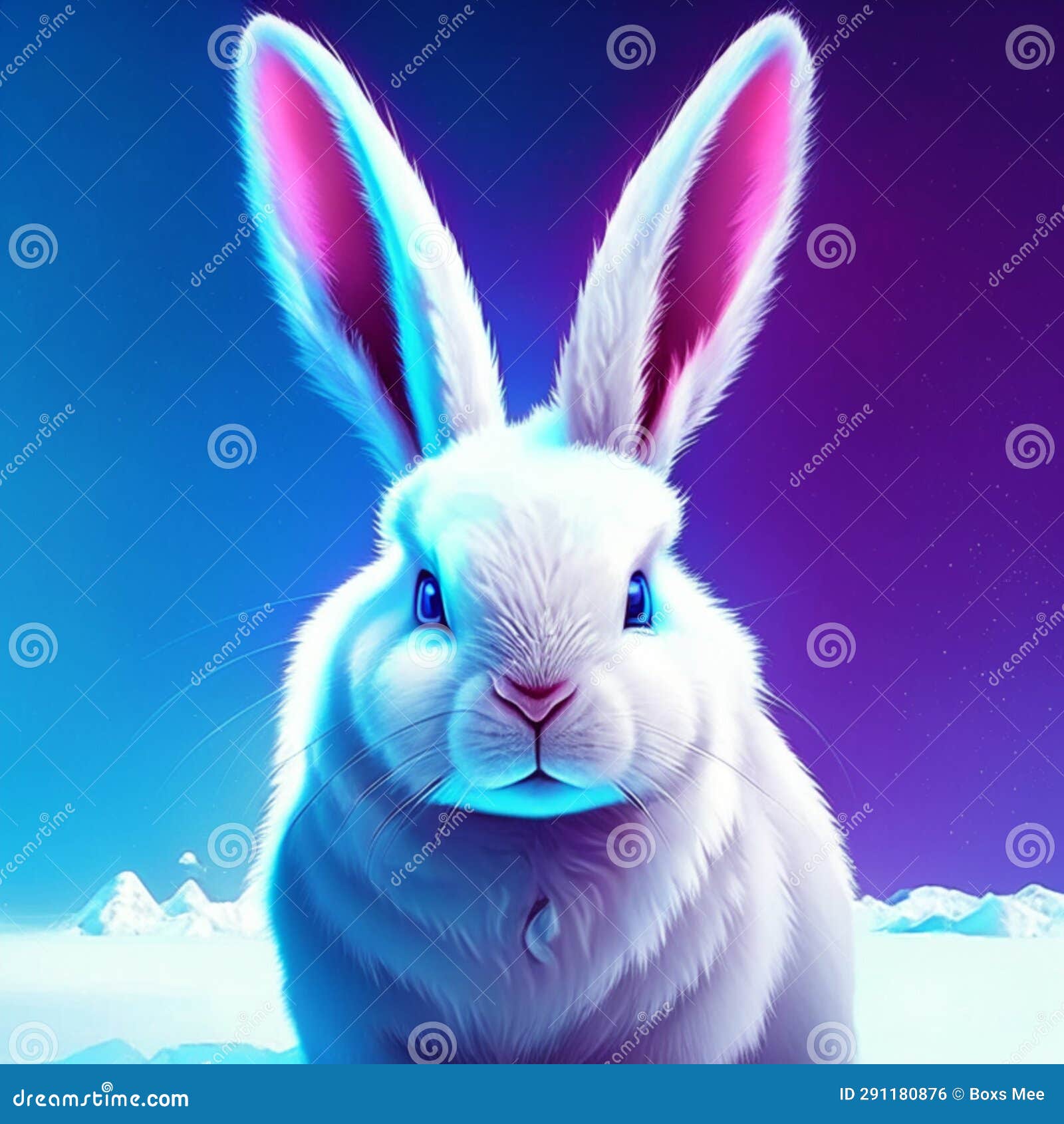 Cute White Rabbit on a Blue Background. 3d Rendering Stock Illustration ...