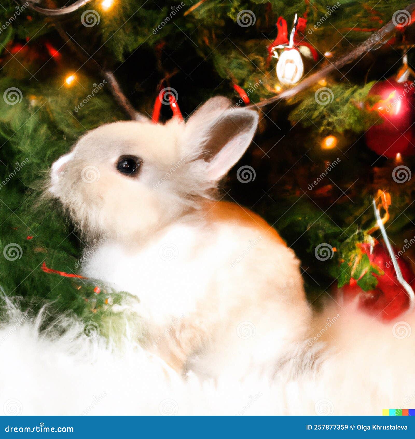 Cute White Rabbit with Christmas Tree Stock Image - Image of rabbit ...