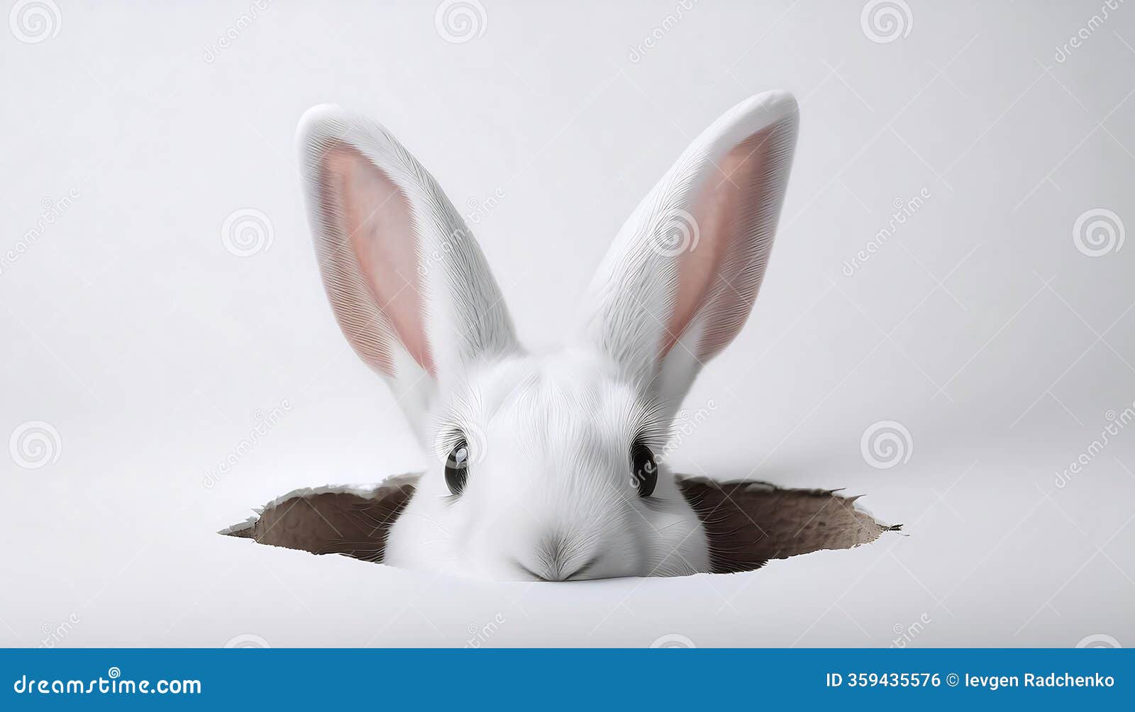Cute White Rabbit Ears Playfully Sticking Out from a Hole on Soft White ...