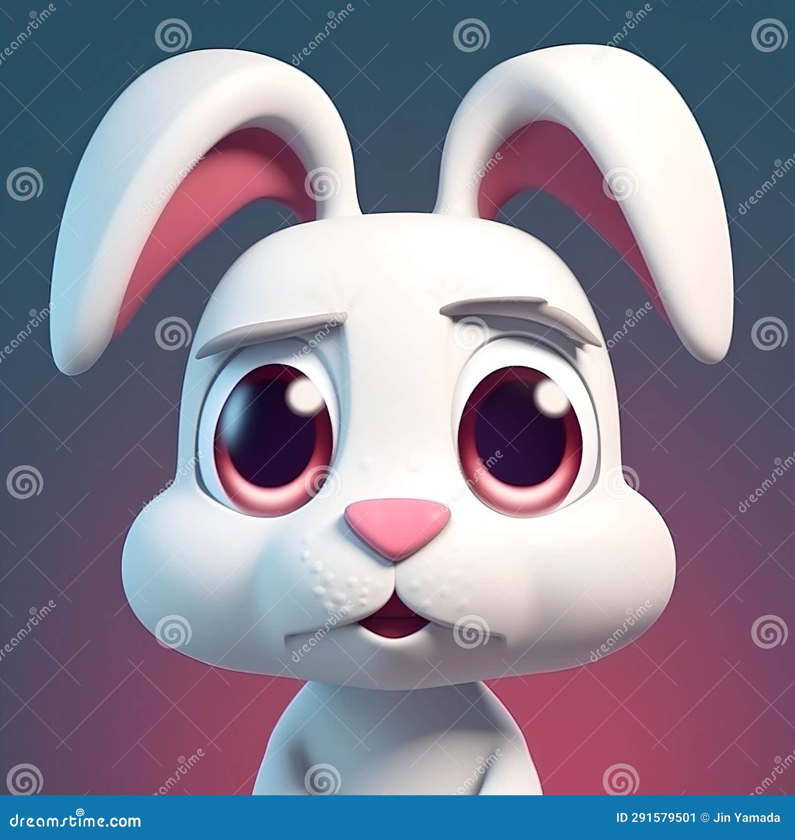 Cute White Rabbit with Eyes and Ears, 3d Rendering. Stock Illustration ...
