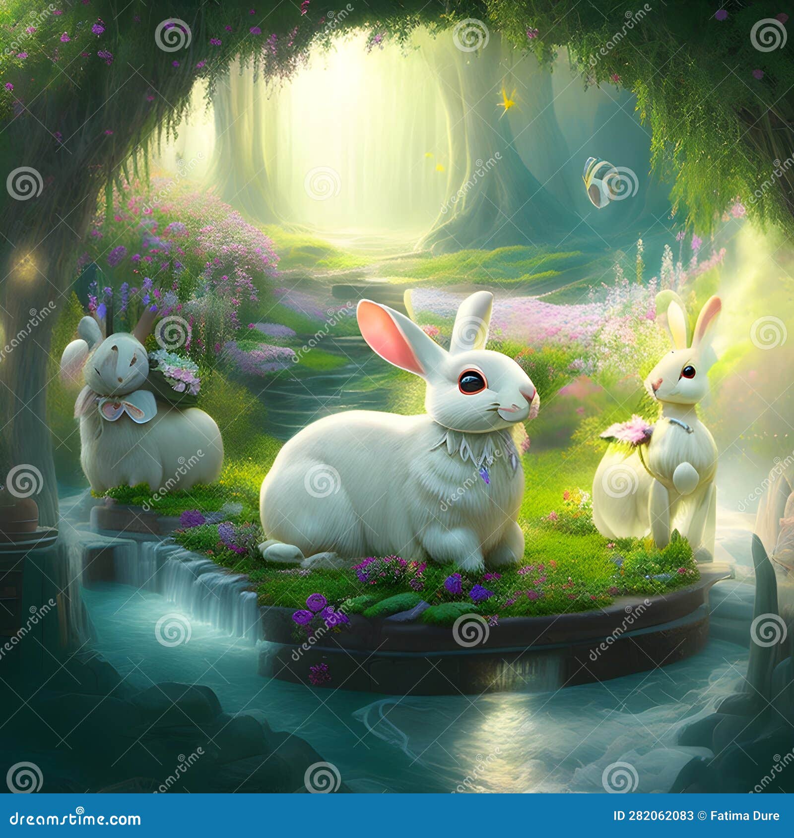 Cute White Rabbit in Fantasy Land Stock Illustration - Illustration of ...