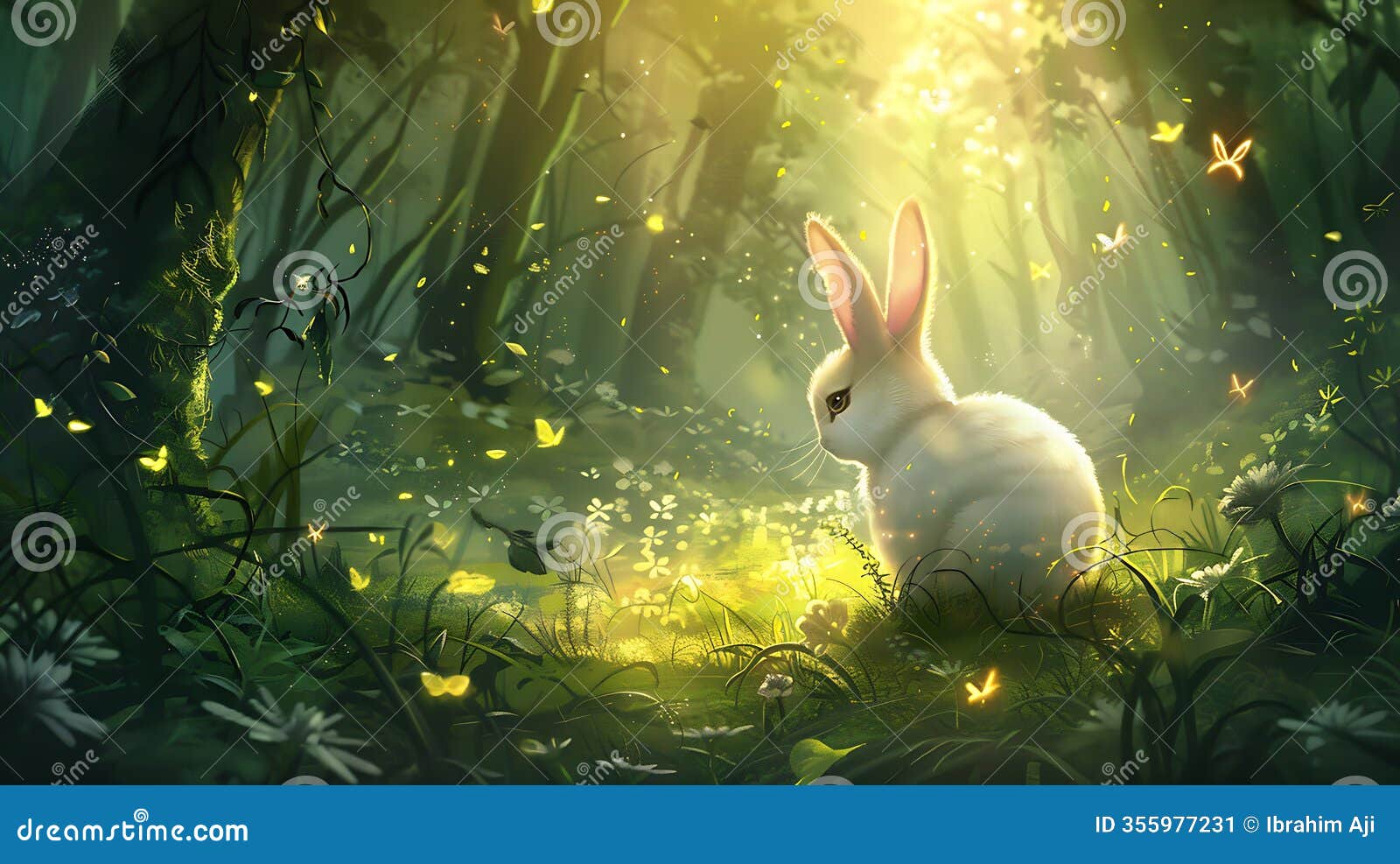 Magical White Rabbit in the Enchanted Forest – 3D Render Stock ...