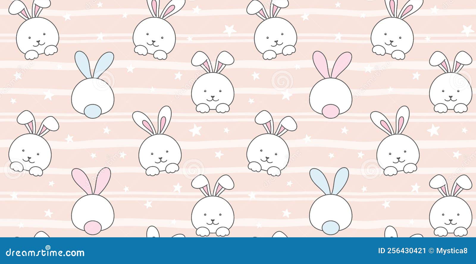 Seamless Pattern with Cute White Rabbit on a Light Beige Striped ...