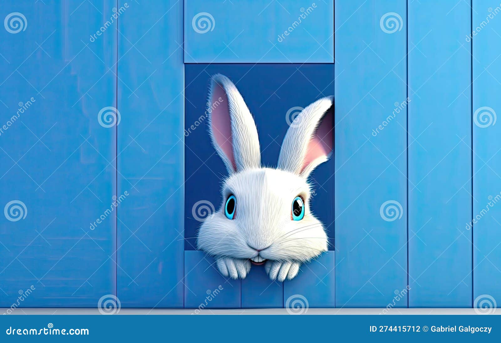 Cute White Rabbit Peeking Out of a Wall Stock Illustration ...