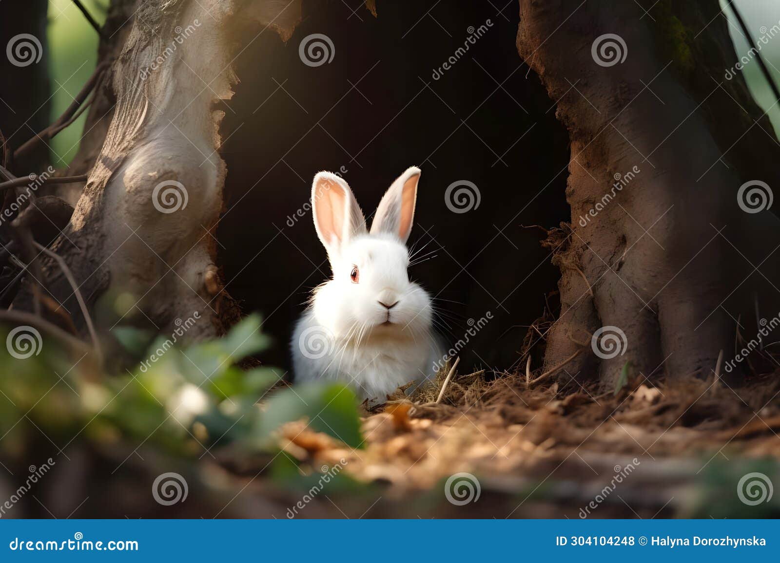 Cute White Rabbit in the Shade of a Tree in the Garden Stock ...