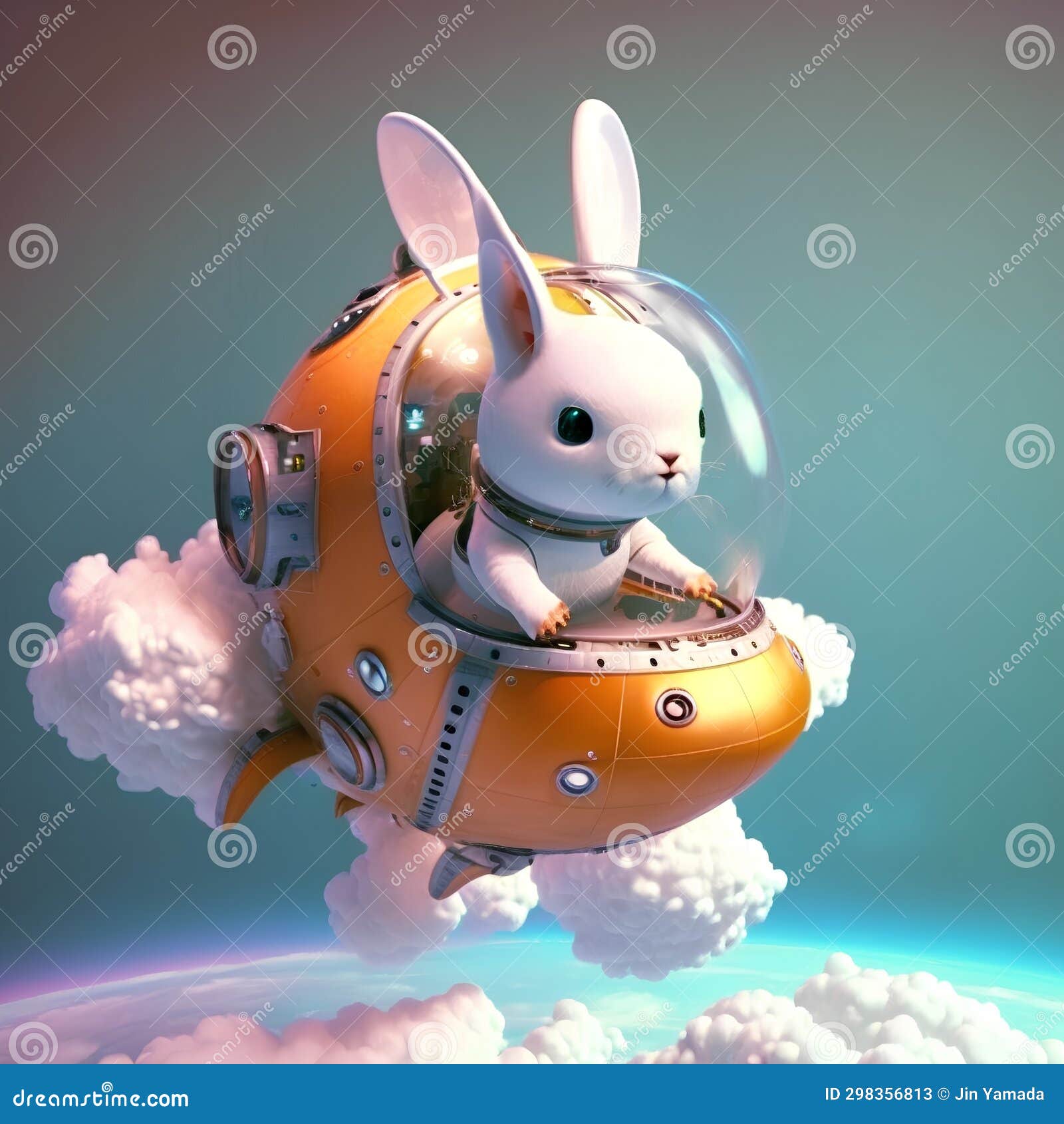 Cute White Rabbit in the Space Ship. 3d Render Stock Illustration ...