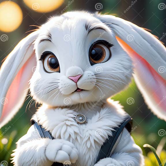 Cute White Rabbit Standing with Drooping Ears Stock Illustration ...