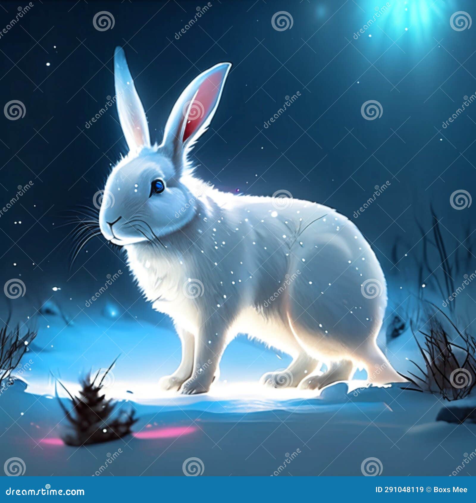 Cute White Rabbit in Winter Forest. 3d Render Illustration Stock ...