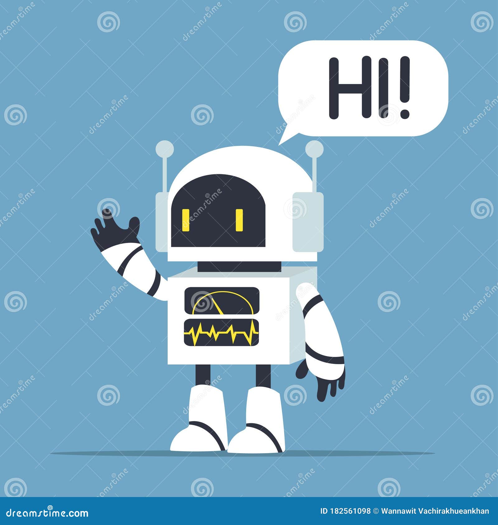 Cute White Robot Character Say Hi Stock Vector - Illustration of future ...