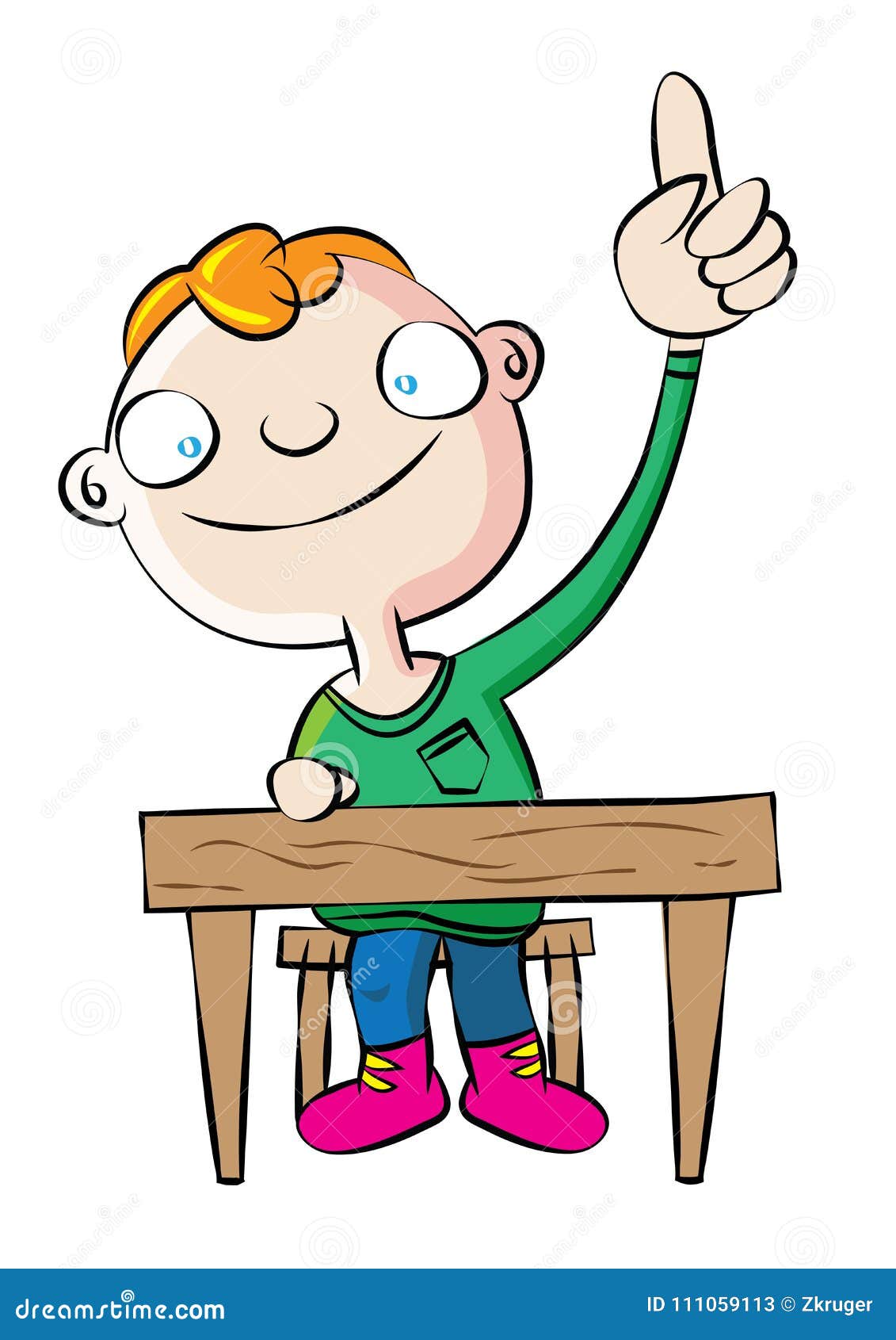 Cute White School Boy Raise Hand in Class Stock Vector - Illustration ...