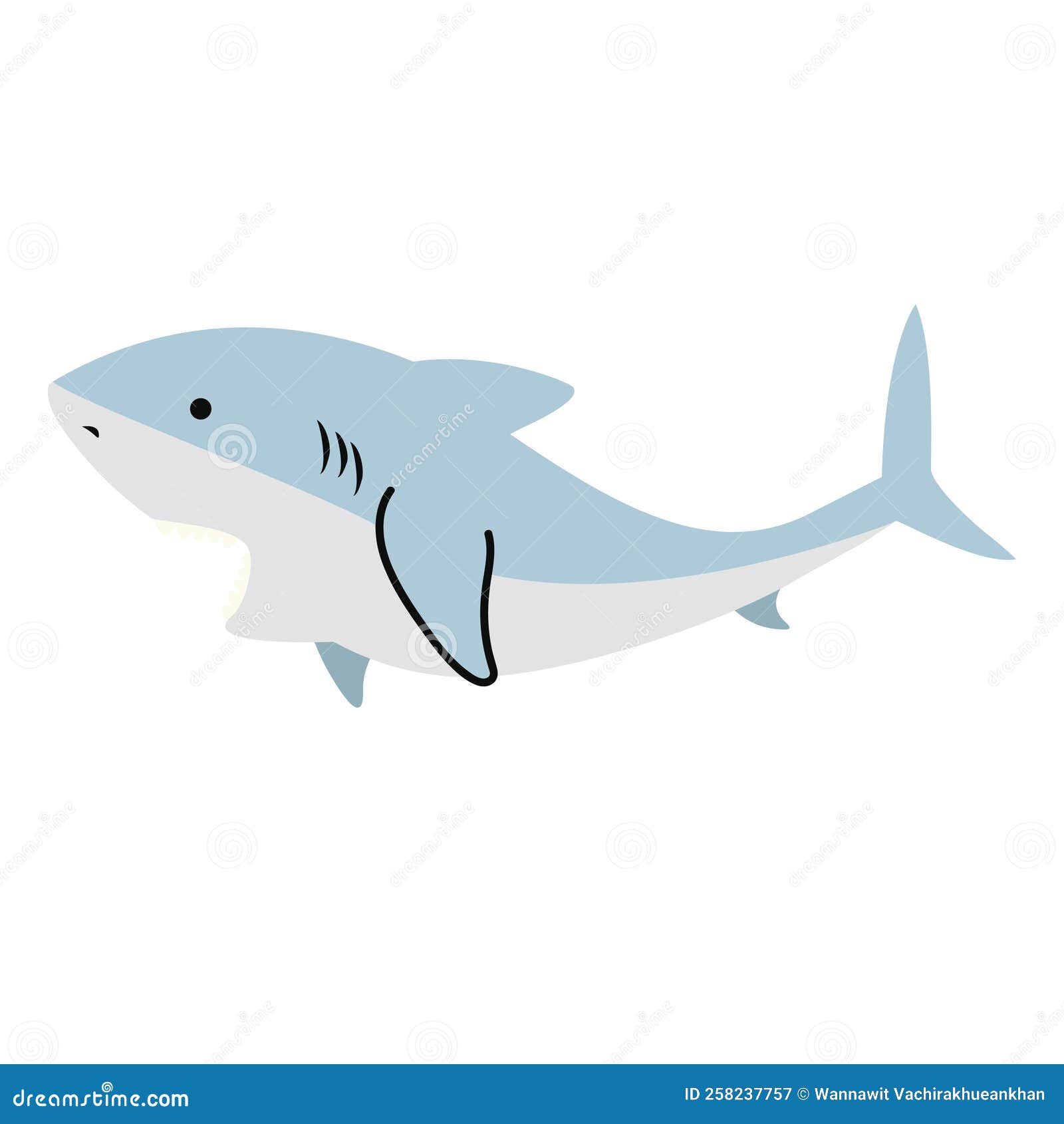 Cute White shark flat icon stock vector. Illustration of animal - 258237757