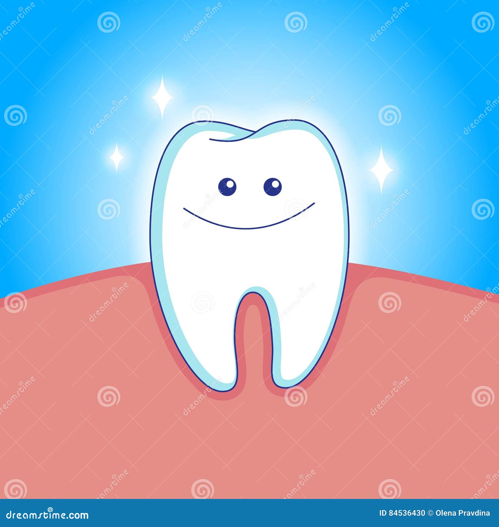 Cute White Smiling Tooth in Animated Style. Stock Vector - Illustration ...