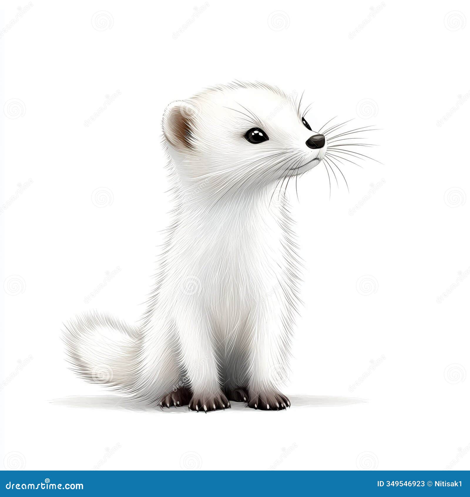 Cute White Weasel Sitting and Looking Curious Stock Illustration ...