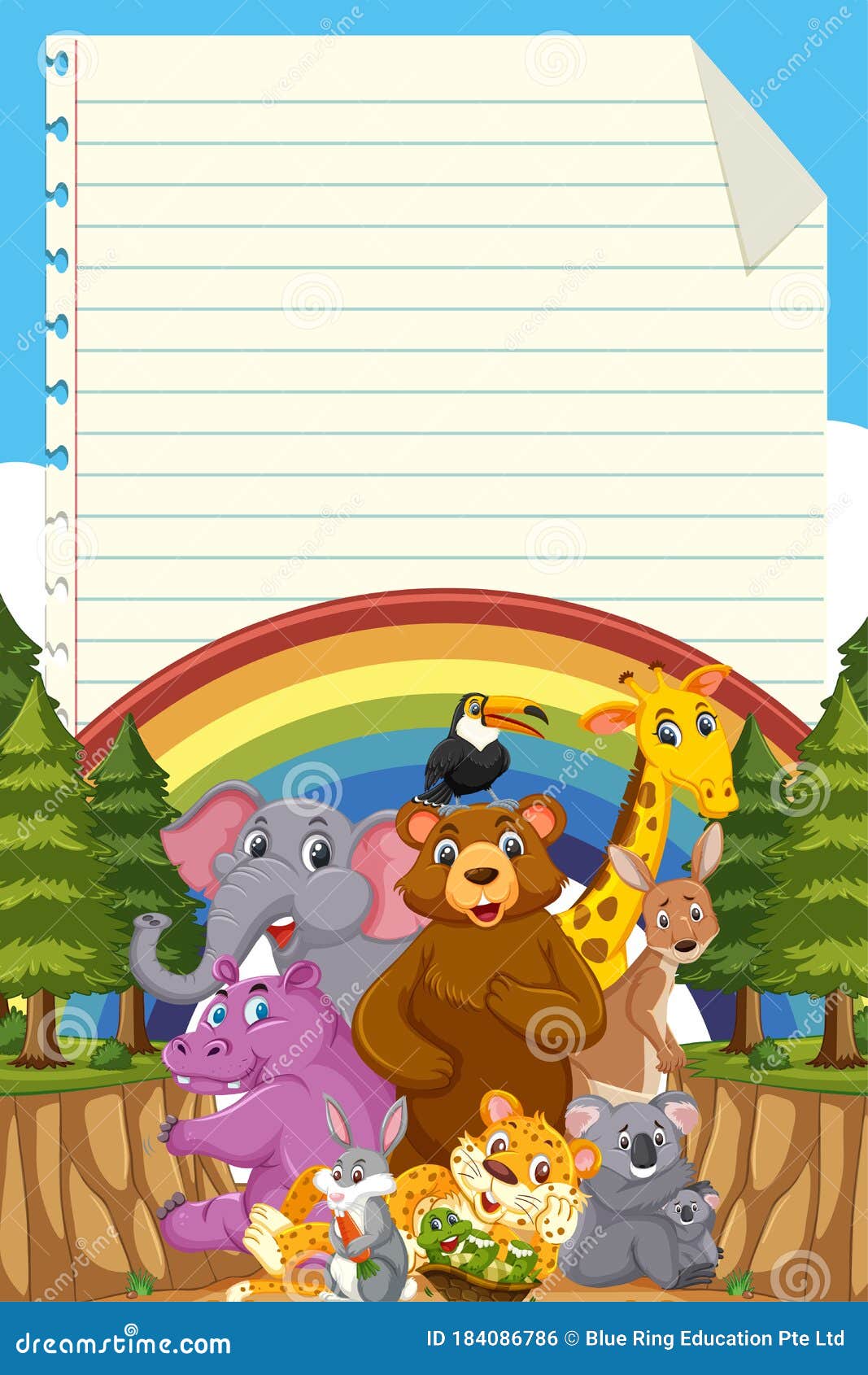 Cute Wild Animal with Blank Note Template Stock Vector - Illustration ...