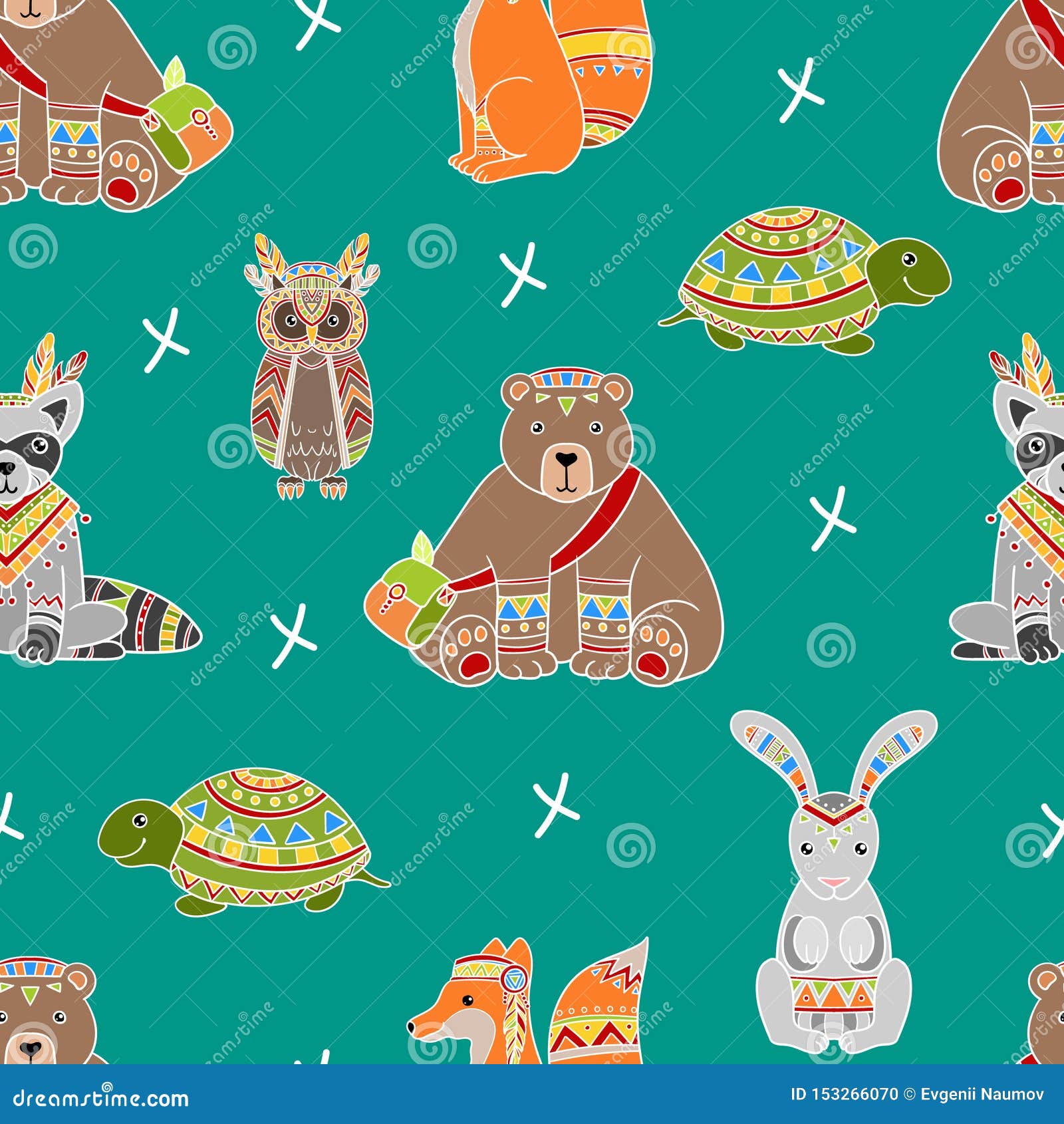 Cute Wild Ethnic Patterned Animals Seamless Pattern, Design Element Can ...