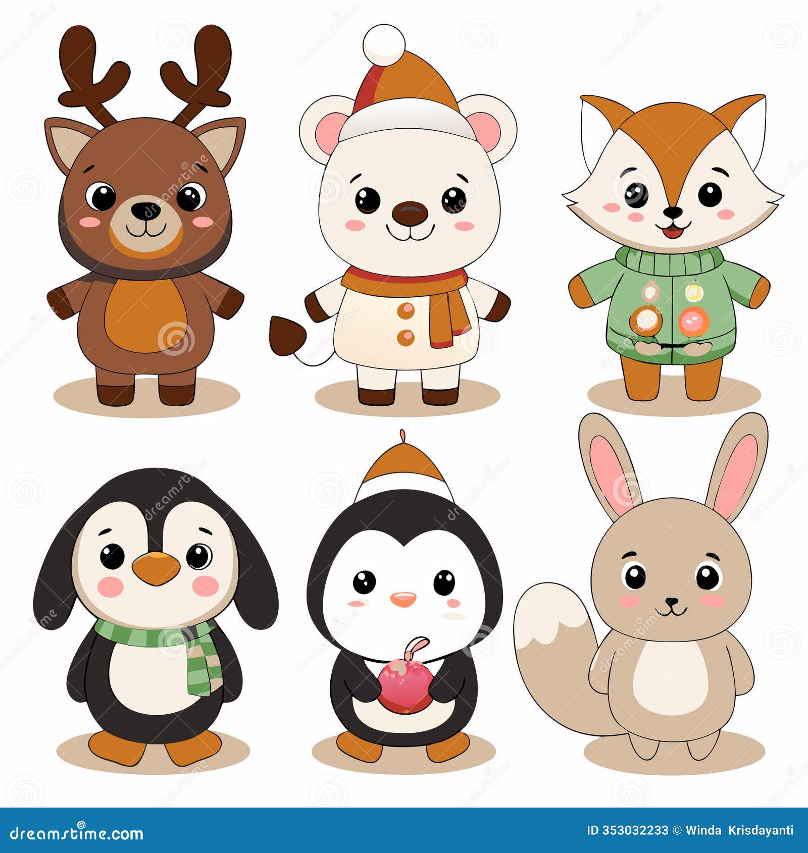 Cute Winter Animals Cartoon Characters Stock Vector - Illustration of ...