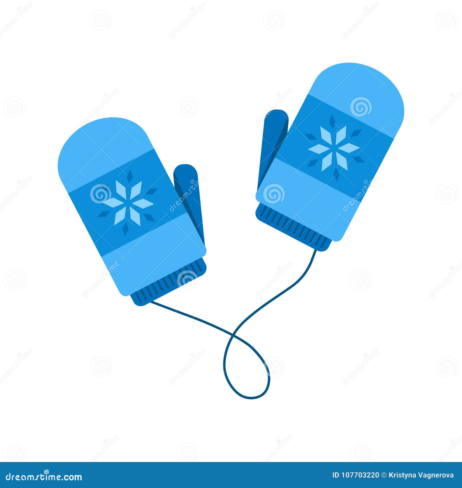 Cute Winter Blue Mittens with String Stock Vector - Illustration of ...