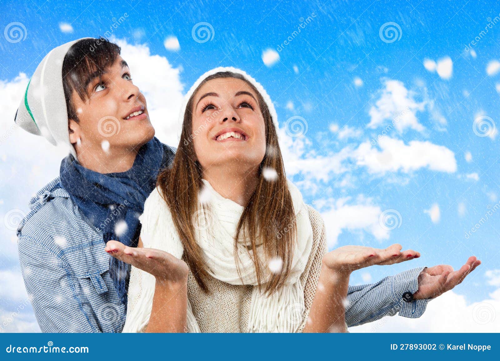 Cute Winter Couple Having Fun with Snow. Stock Photo - Image of cold ...